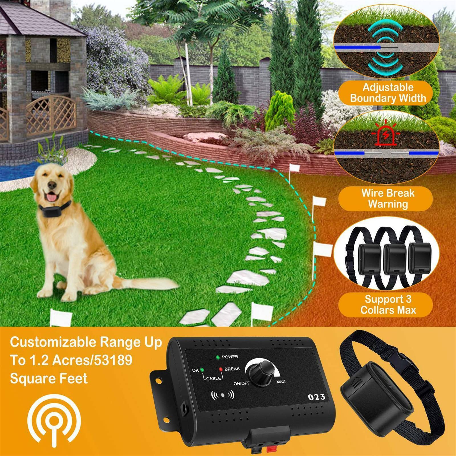 SUXIAN Electronic Dog Fence, Remote Dog Training Shock Collar & Underground/In-ground Electric Electronic Dog Boundary Containment Fence System,300m Wire, Harmless for All Dogs,for2dogs