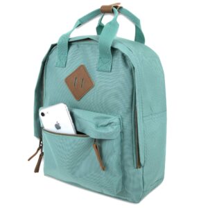 Madison & Dakota Canvas Mini Backpack for Everyday & Day Pack Rucksack in Solid Color Blocks, Green, Unisex