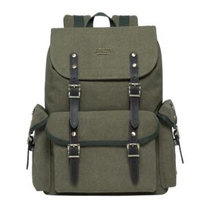 kaukko vintage casual polyster and leather rucksack backpack(03-canvas armygreen)