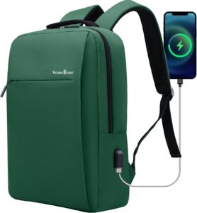 victoriatourist laptop backpack for men business slim durable work laptops backpacks with usb charging port, college backpacks computer bag gifts for women fits 15.6 inch notebook (green)