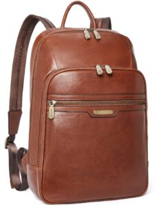 bostanten men leather backpack, vegetable tanned full grain leather 15.6 inch computer backpack business work daypack vintage travel bags redbrown