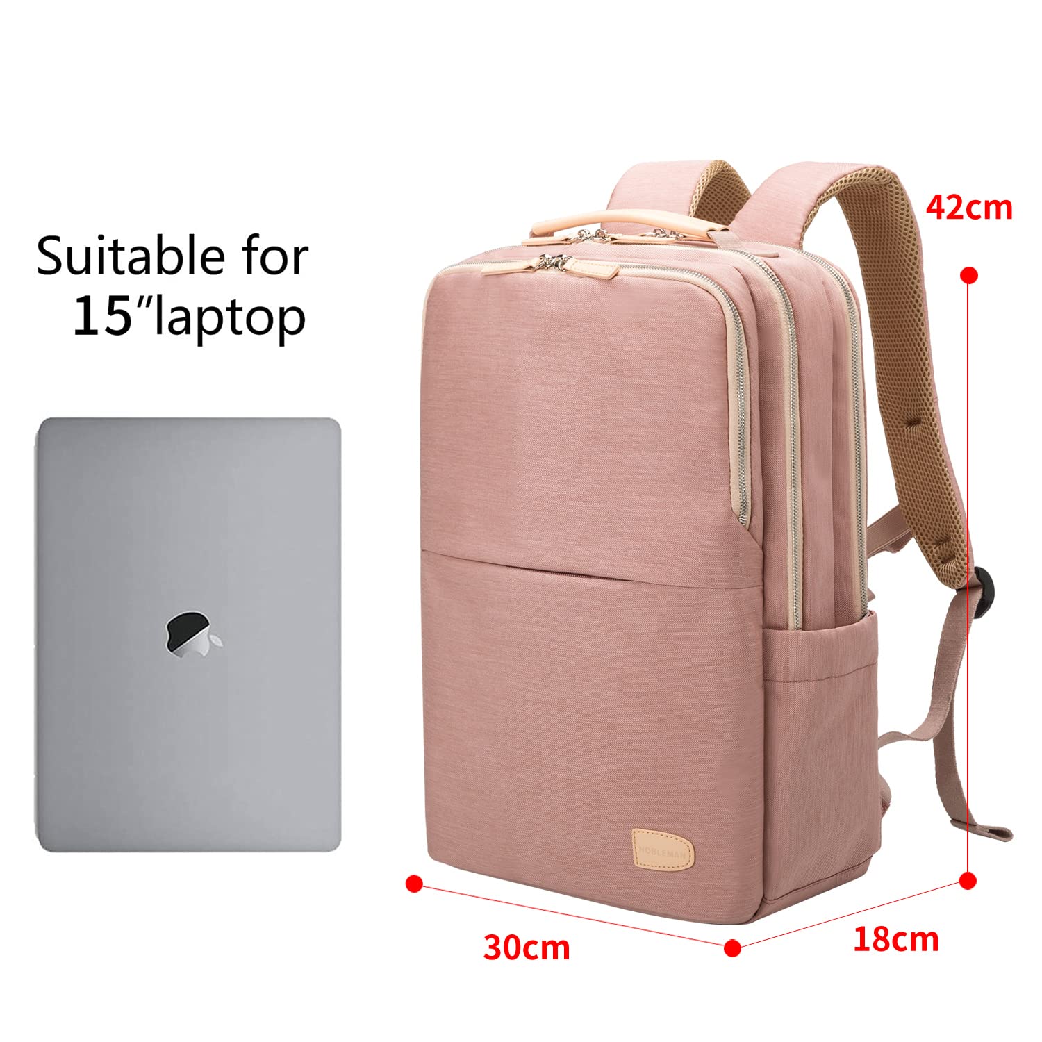 NOBLEMAN Backpack for women and man,Waterproof travel work Backpack, 15.6 Inch Laptop Backpack, Daypack, with USB (Pink Plus)