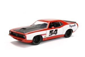 big time muscle 1:24 1973 plymouth barracuda die-cast car, toys for kids and adults(orange)