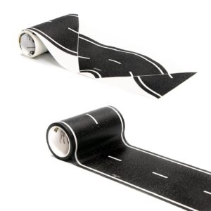 playtape road tape and curves for toy cars - 1 roll of 30 ft. x 4 in. black road + 1 roll of 12 curves