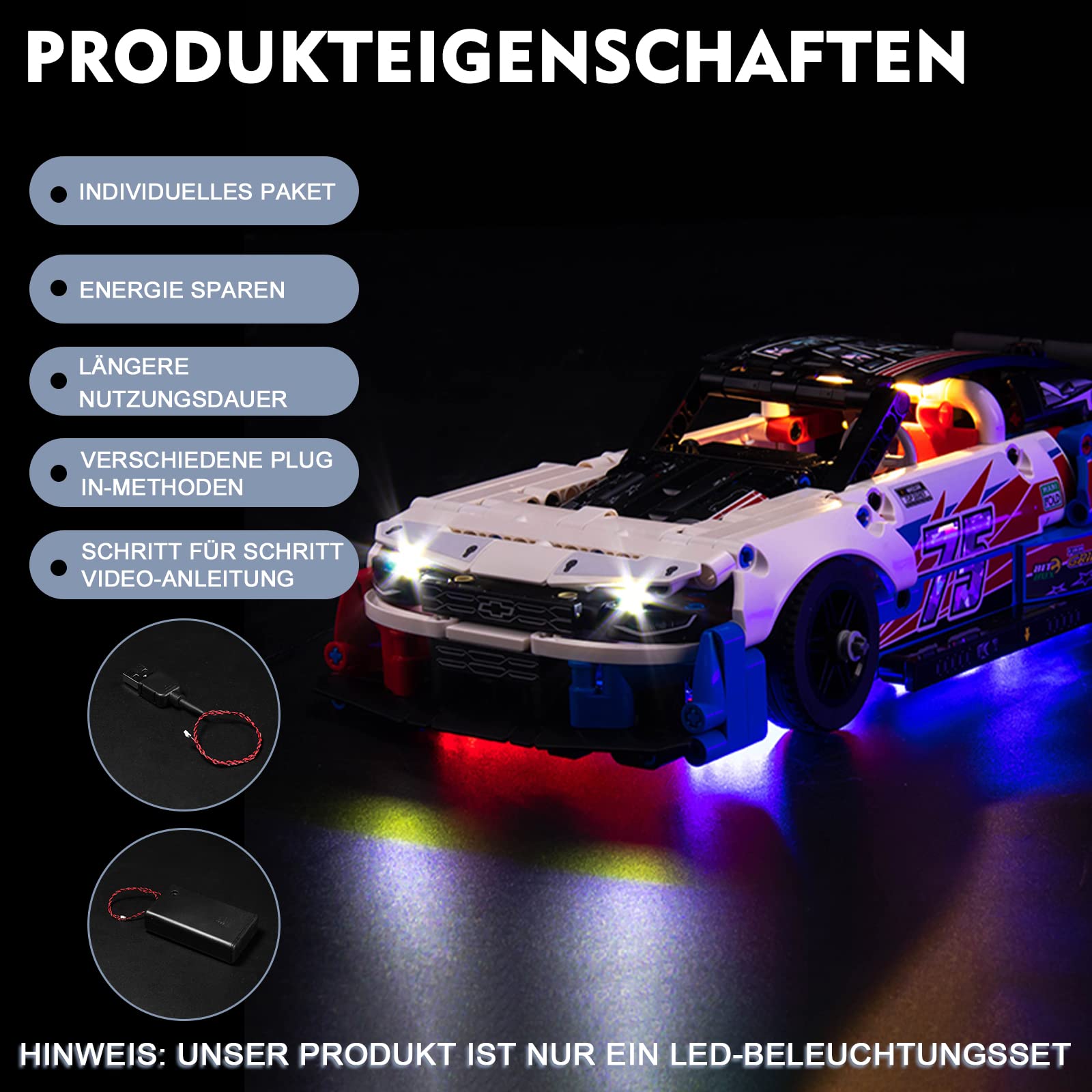 BrickBling LED Light for Lego Technic Nascar Next Gen Chevrolet Camaro ZL1 42153 Model Car, Creative Lighting Kit Compatible with Lego 42153 Racing Vehicle-Lights Only, No Model