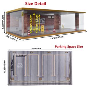 Otypus 1/24 Scale Model Car Display Case with Light, 1 24 Diecast Cars Storage Cases in Parking Lot Scene, Acrylic Toy Garage for Alloy Car Models (Red Brick-8 Parking Place)