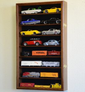 large 1/24 scale diecast model 16 cars display case cabinet holder holds 16 cars 1:24 (walnut finish)