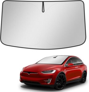 basenor tesla model x windshield sunshade folding sun visor protector sun shade cover with a storage bag fit model x 2021-2024