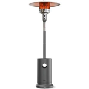 east oak 48,000 btu patio heater for outdoor use with round table design, double-layer stainless steel burner and wheels, outdoor patio heater for home and commercial, gray, 31.9 x 31.9 x 86.6 inches