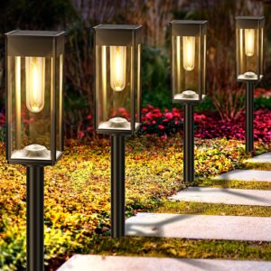 bitpott solar pathway lights for outside, 8 pack bright solar garden lights outdoor waterproof, solar lights for yard lawn walkway driveway landscape lighting decor