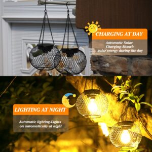 KagoLing Solar Lantern Outdoor, Upgraded Hanging Lights Outdoor Garden Metal Lanterns Decorative Lighting Powered Waterproof Tree for Yard Patio Pathway, 2 Pack, Black