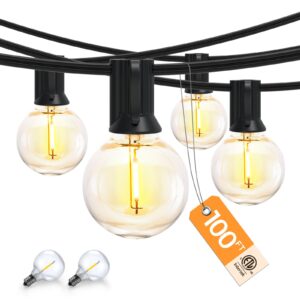 xmcosy+ outdoor string lights 100ft dimmable patio lights, 50+3 g40 globe shatterproof bulbs, hanging waterproof led string lights for outside, porch, patio, yard, bistro, café