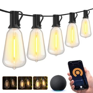 xmcosy+ patio lights 100ft smart outdoor string lights, 45 st38 edison bulbs, app wifi control, work with alexa, waterproof dimmable led string lights for outside patio porch yard bistro, 2200k