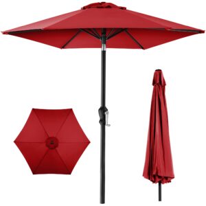 best choice products 10ft outdoor steel polyester market patio umbrella w/crank, easy push button, tilt, table compatible - red