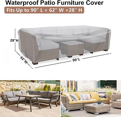 BROSYDA Patio Furniture Covers Waterproof, 90" L × 62" W ×28" H Rectangular Outdoor Furniture Set Covers , Durable Heavy Duty 600D Oxford Patio Furniture Set Covers for Outdoor Table Chair