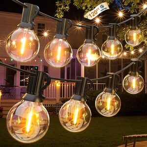 gluroo 120ft led string lights, g40 bulbs, waterproof dimmable globe hanging cafe, bistro lights for outside, 2packs * 60ft