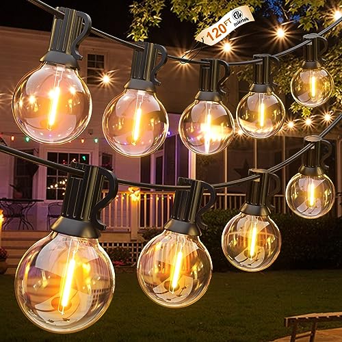 GLUROO 120FT LED String Lights, G40 Bulbs, Waterproof Dimmable Globe Hanging Cafe, Bistro Lights for Outside, 2Packs * 60ft