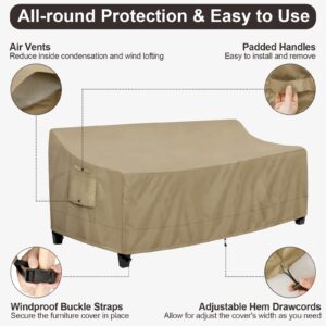 PureFit Outdoor Couch Cover Waterproof Patio Sofa Furniture Covers, 3-Seater Outdoor Cover with Air Vent and Handles, 78W x 35D x 35H Inches, Camel