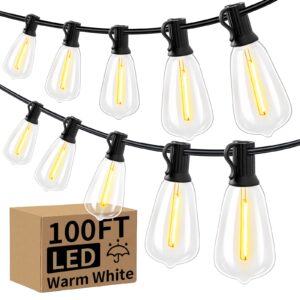 ibbibabo 100ft led outdoor string lights, ul listed waterproof patio lights outside with 52 shatterproof dimmable st38 edison bulbs, 2700k connectable string lights for porch bistro yard deck balcony