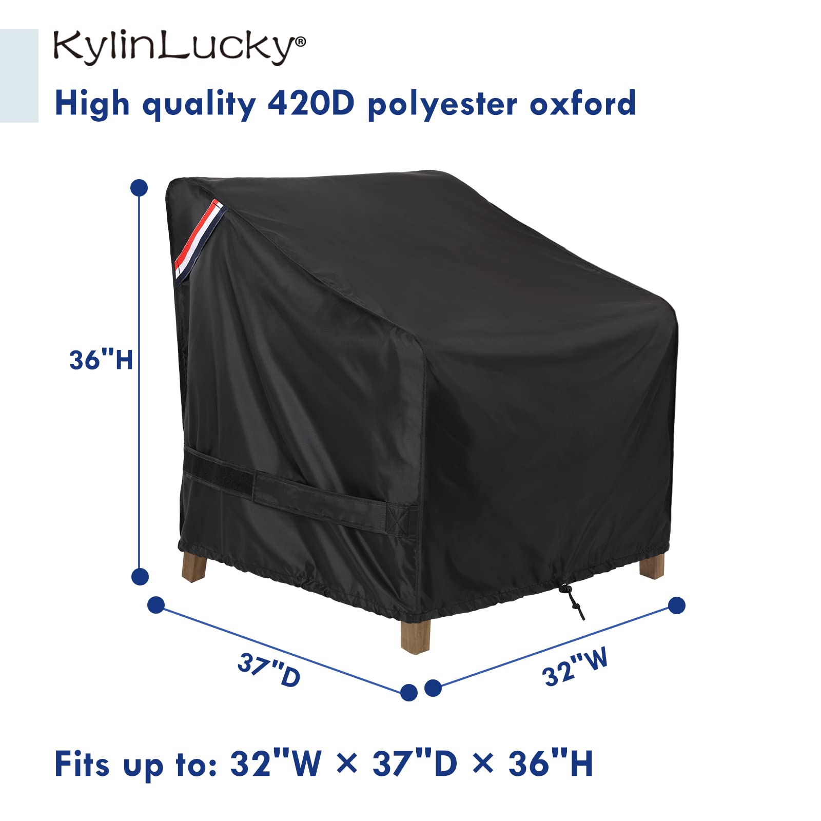 KylinLucky Patio Chair Covers Outdoor Furniture Covers Waterproof Fits up to 32W X 37D x 36H inches Black 1 Pack