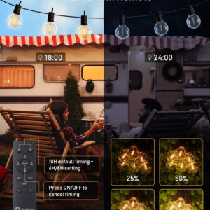 Brightown String Lights Outdoor Waterproof with Remote Cable Ties and Hooks, 38FT G40 Patio Lights with 15 LED Shatterproof E12 Bulbs, 3 Light Modes, Dimmable Hanging Lights for Backyard Party Decor