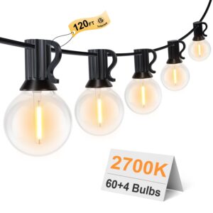 gpatio 120ft outdoor string lights, waterproof patio lights with 64 hanging lights globe g40 bulbs, 2700k shatterproof for backyard outside decor