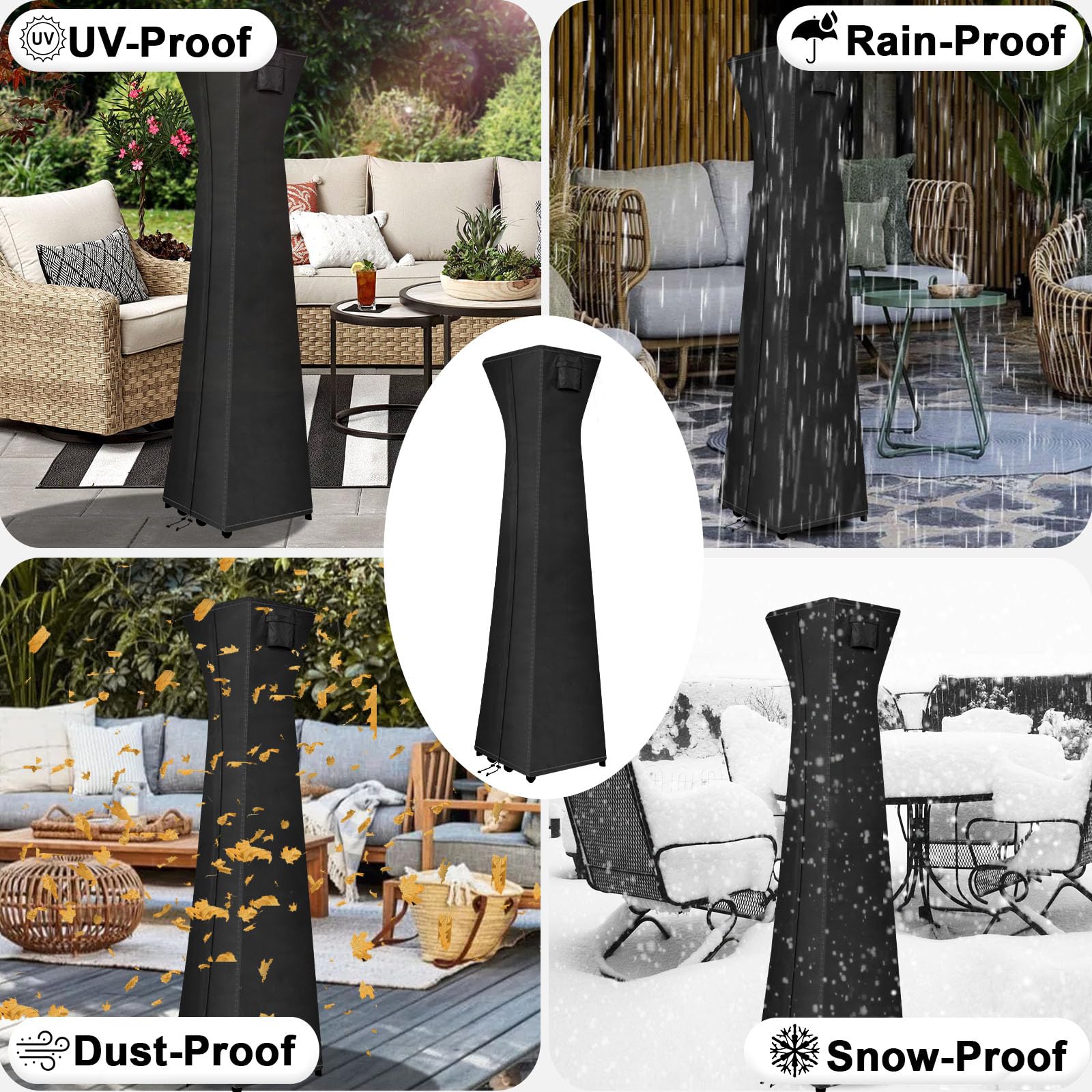 OutdoorLines Waterproof Outdoor Patio Heater Covers with Zipper and Storage Bag, Dust-proof UV-Resistant Windproof Propane Heavy Duty Heater Cover for Standing Heater, 2 Packs-90Hx23Lx23W inch Black