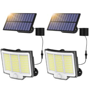 oulac solar lights for outside, 210 led motion sensor outdoor lights, ip68 waterproof outdoor solar lights, solar flood lights outdoor for yard, patio, garden(2 pack)