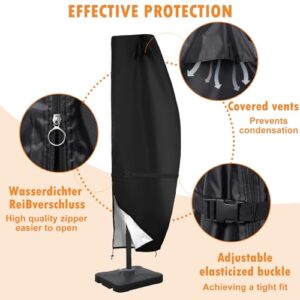 Patio Umbrella Cover,420D Outdoor Cantilevered Offset Umbrella Cover with Sturdy Waterproof Zipper and Top Vent,Outdoor Umbrella Covers (fits 9FT to 12FT）