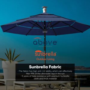 Above Height Automatic 9' Sunbrella Heavy Duty Patio Umbrella with Remote Button Controls, Wind Sensor, and Three Tiered Vents - Outdoor Umbrella Patio for Backyard (Spectrum Indigo)