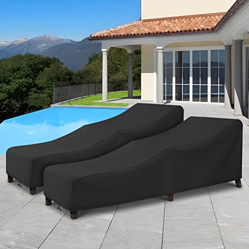 Arcedo Waterproof Patio Chaise Lounge Covers, Outdoor Lounge Chair Covers, Outdoor Patio Furniture Cover for Poolside Beach, All Weather Protection, 80" x 30” x 26" H, Black, 2 Pack