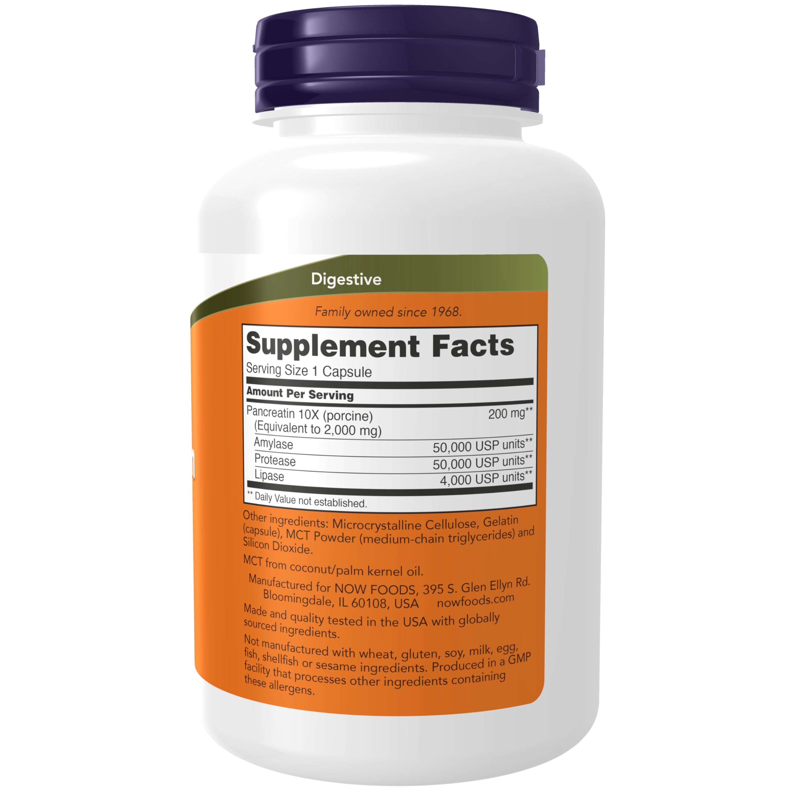 NOW Supplements, Pancreatin 2000 with naturally occurring Protease (Protein Digesting), Amylase (Carbohydrate Digesting), and Lipase (Fat Digesting) Enzymes, 250 Capsules , 1 Count (Pack of 1 )