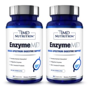 1md nutrition enzymemd - digestive enzymes supplement - doctor formulated | 18 plant-based enzymes - gas & bloating support | 120 capsules (2-pack)