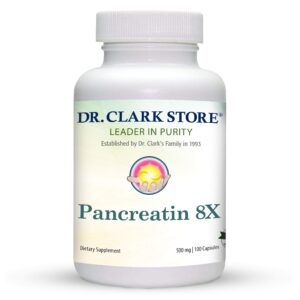 dr. clark pancreatin 8x enzyme supplement 500mg | several digestive aids formulas promotes proteins, fat | carbohydrates healthy supports optimal digestion - 100 gelatin capsules