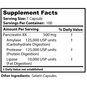 Dr. Clark Pancreatin 8X Enzyme Supplement 500mg | Several Digestive Aids Formulas Promotes Proteins, Fat | Carbohydrates Healthy Supports Optimal Digestion - 100 Gelatin Capsules