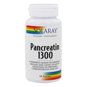 solaray pancreatin 1300 | pancreatic digestive enzymes plus papaya for healthy digestion support | 90 vegcaps, 90 serv.