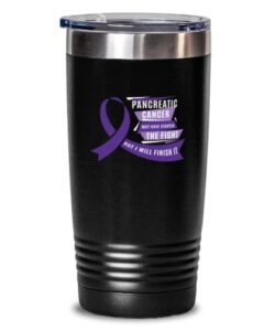 pancreatic cancer tumbler - meaningful pancreatic cancer awareness - started the fight but i will finish it - purple ribbon - survivor - 20oz black