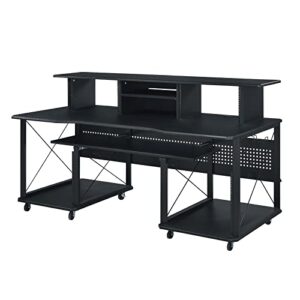 acme furniture metal and wooden music desk with wheels, black