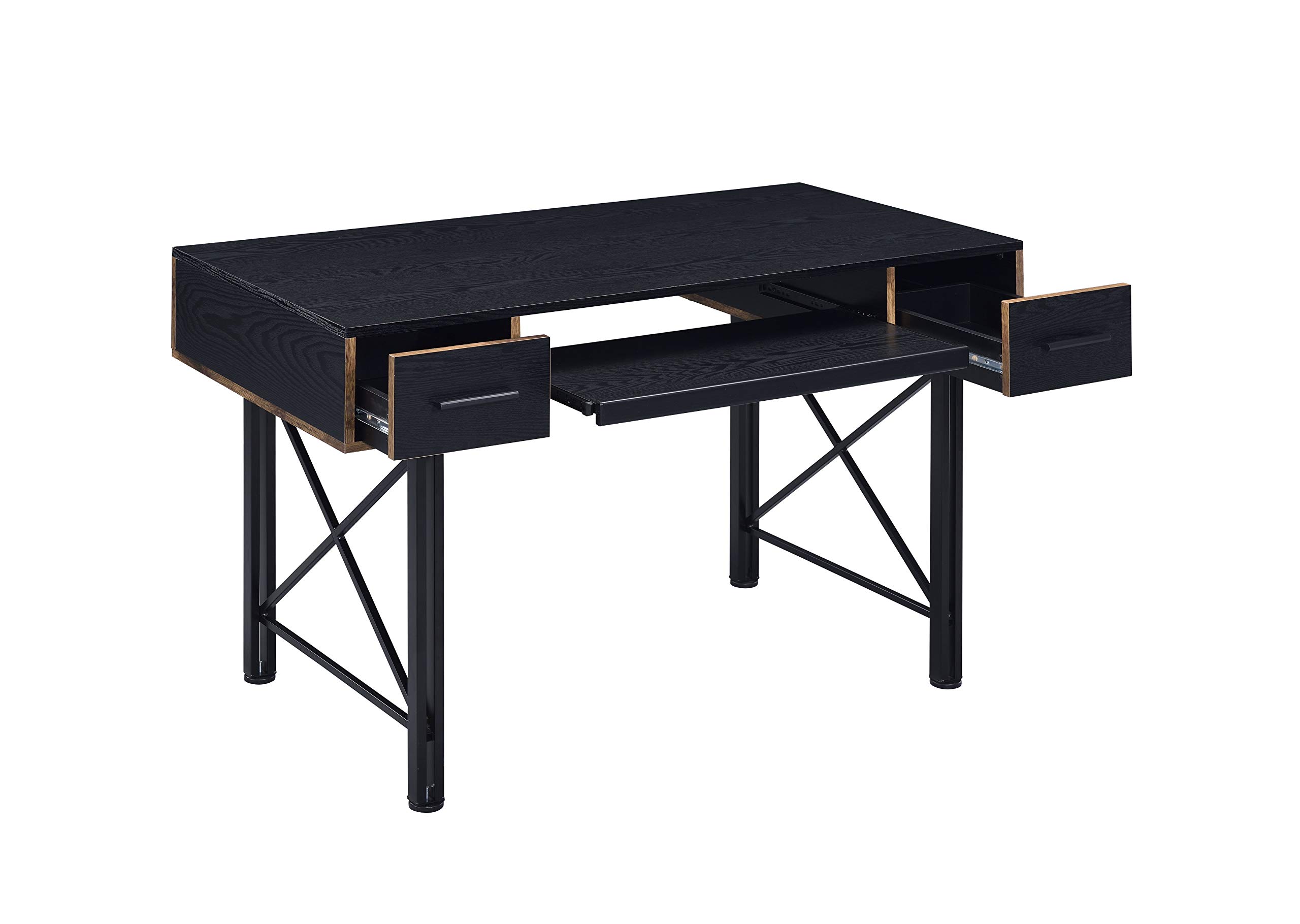 Acme Settea Wooden Top Computer Desk with 2 Drawers and Keyboard Tray in Black