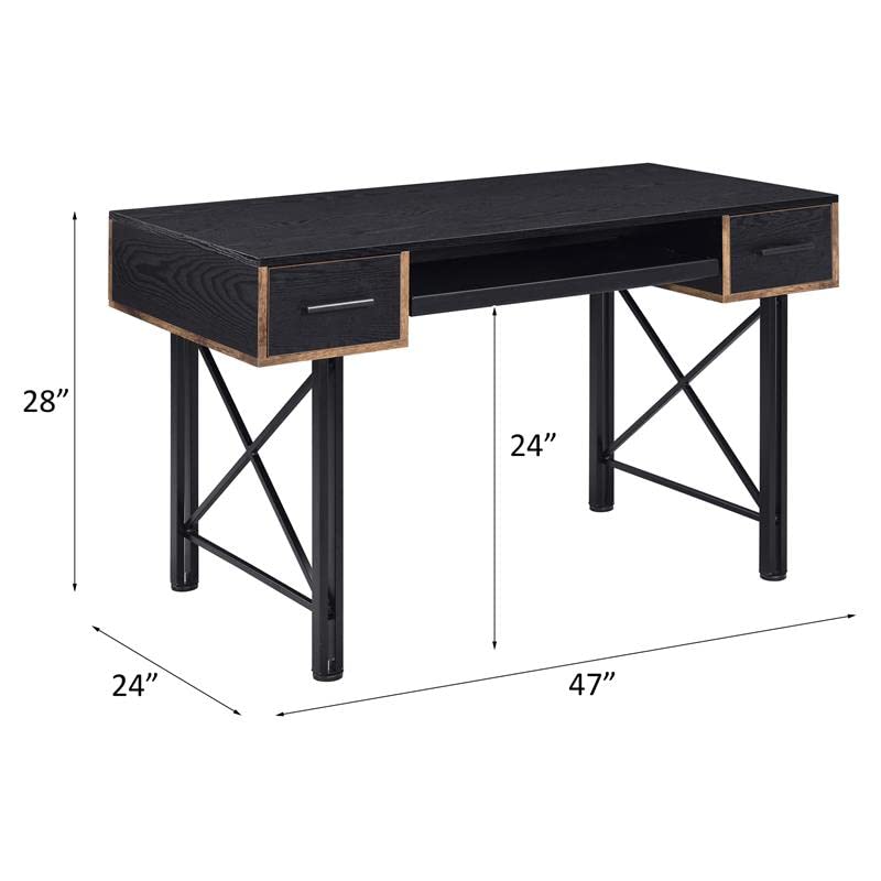 Acme Settea Wooden Top Computer Desk with 2 Drawers and Keyboard Tray in Black