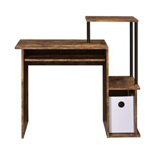 HABITRIO Computer Desk, Wooden Structure Home Office Table with Keyboard Tray and Storage Shelf and Compartment (Weathered Oak)