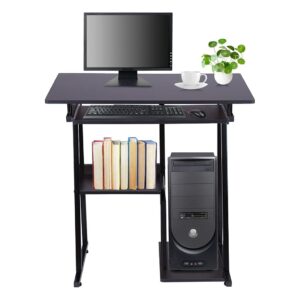 TANGNADE Computer Desk Home Office Desk, Laptop Table Workstation Writing Desk Study Desk with Keyboard Tray, Square Side Shelves, for Small Space