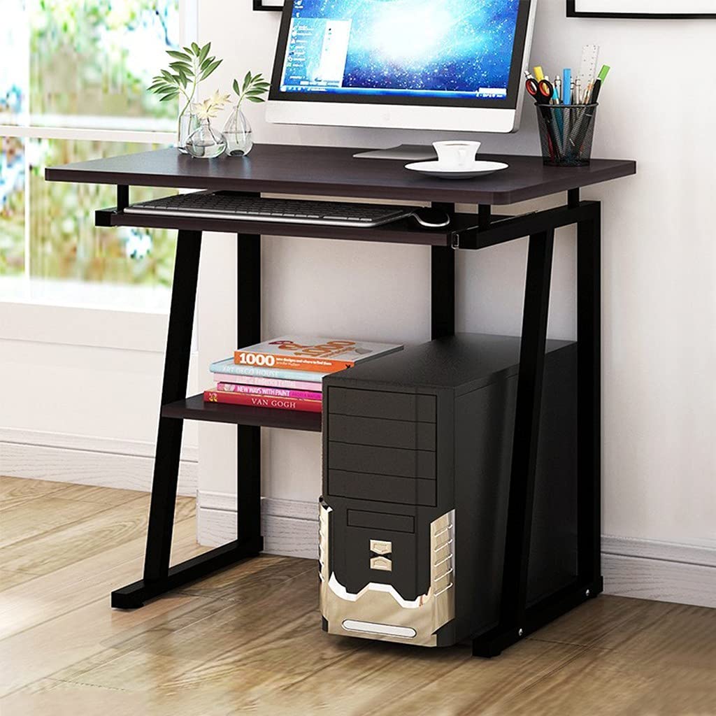 TANGNADE Computer Desk Home Office Desk, Laptop Table Workstation Writing Desk Study Desk with Keyboard Tray, Square Side Shelves, for Small Space