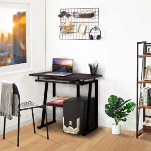 TANGNADE Computer Desk Home Office Desk, Laptop Table Workstation Writing Desk Study Desk with Keyboard Tray, Square Side Shelves, for Small Space