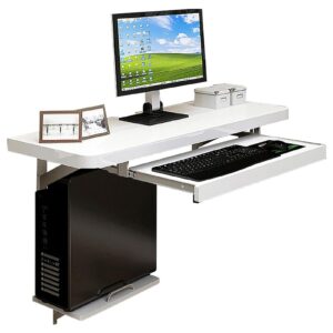 qlyfwlkq wall mounted desk,floating computer desk with mainframe bracket and keyboard tray, wall mount workbench white table desk for home office small wooden drop leaf table (80cm)