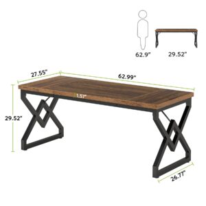 Tribesigns 63 Inch Executive Desk, Large Office Computer Desk with Extra Thick Wooden Tabletop and Metal Frame, Modern Simple Workstation Writing Table Study Desk for Home Office, Vintage Brown