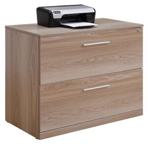 nbf signature series at work two drawer lateral storage file 29" h warm ash laminate/brushed nickel handles