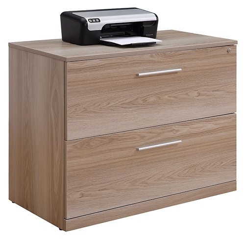 nbf signature series at Work Two Drawer Lateral Storage File 29" H Warm Ash Laminate/Brushed Nickel Handles