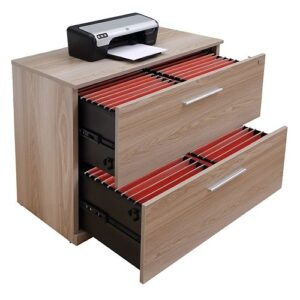 nbf signature series at Work Two Drawer Lateral Storage File 29" H Warm Ash Laminate/Brushed Nickel Handles