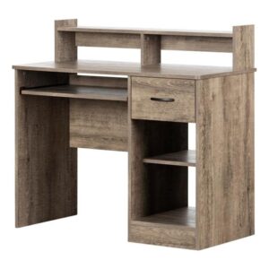 urbanpro modern wood computer desk with keyboard tray, small writing table with drawers and open shelves, oak finish